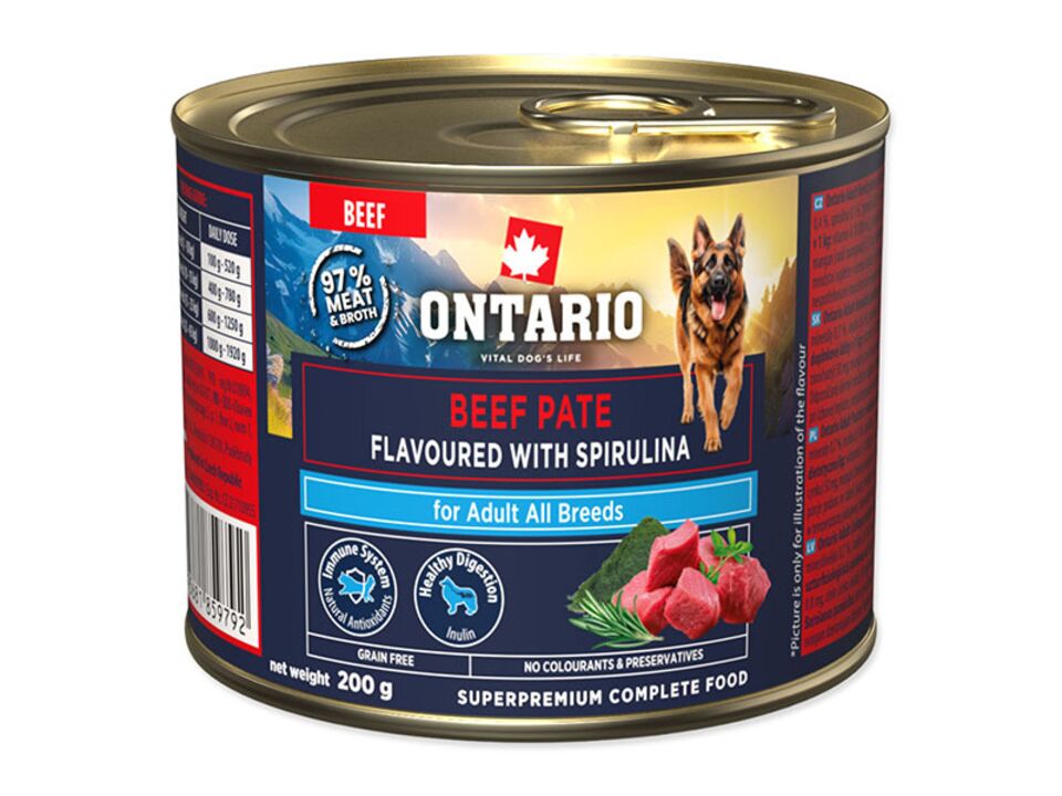 Konzerva Ontario Adult hovězí pate s příchutí spirulíny 200g | UNI ...
