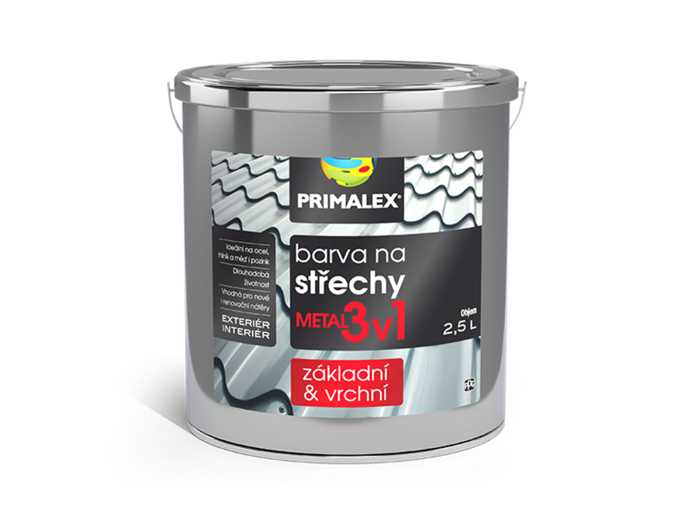 Barva na střechy Primalex Metal 3v1, grafitová 2,5 L | UNI HOBBY ...